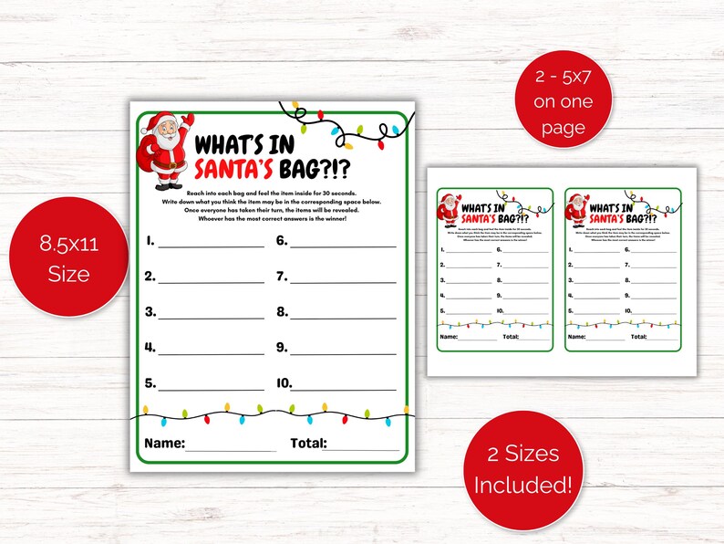 What's in Santa's Bag, What's in the Bag Christmas Game, Printable ...