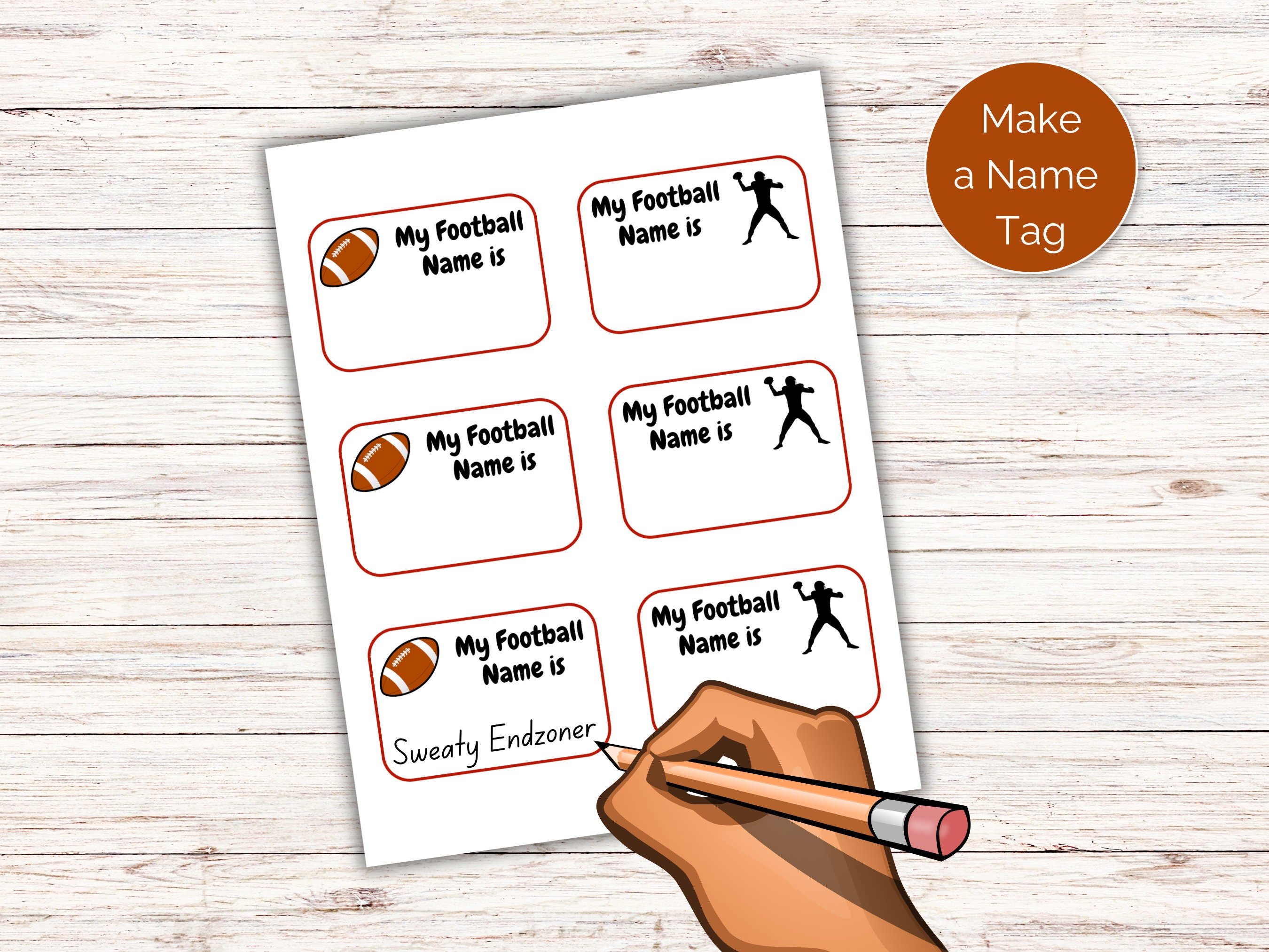 What's Your Football Name Game + Name Tags, Football Party Game ...