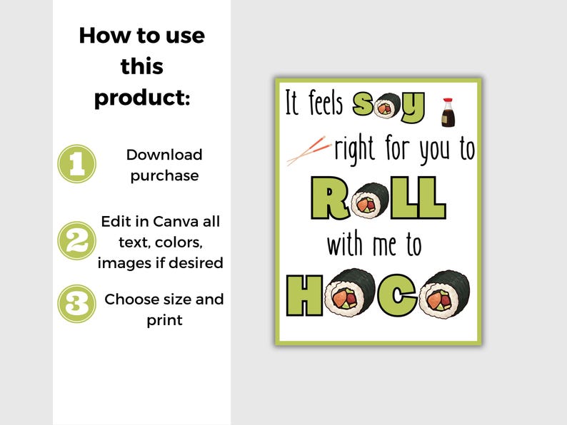 Printable Sushi Homecoming Proposal Sign, Printable HOCO Poster ...