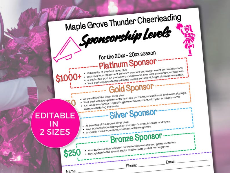 EDITABLE Cheer Sponsorship Levels Flyer Template, Cheerleading ...
