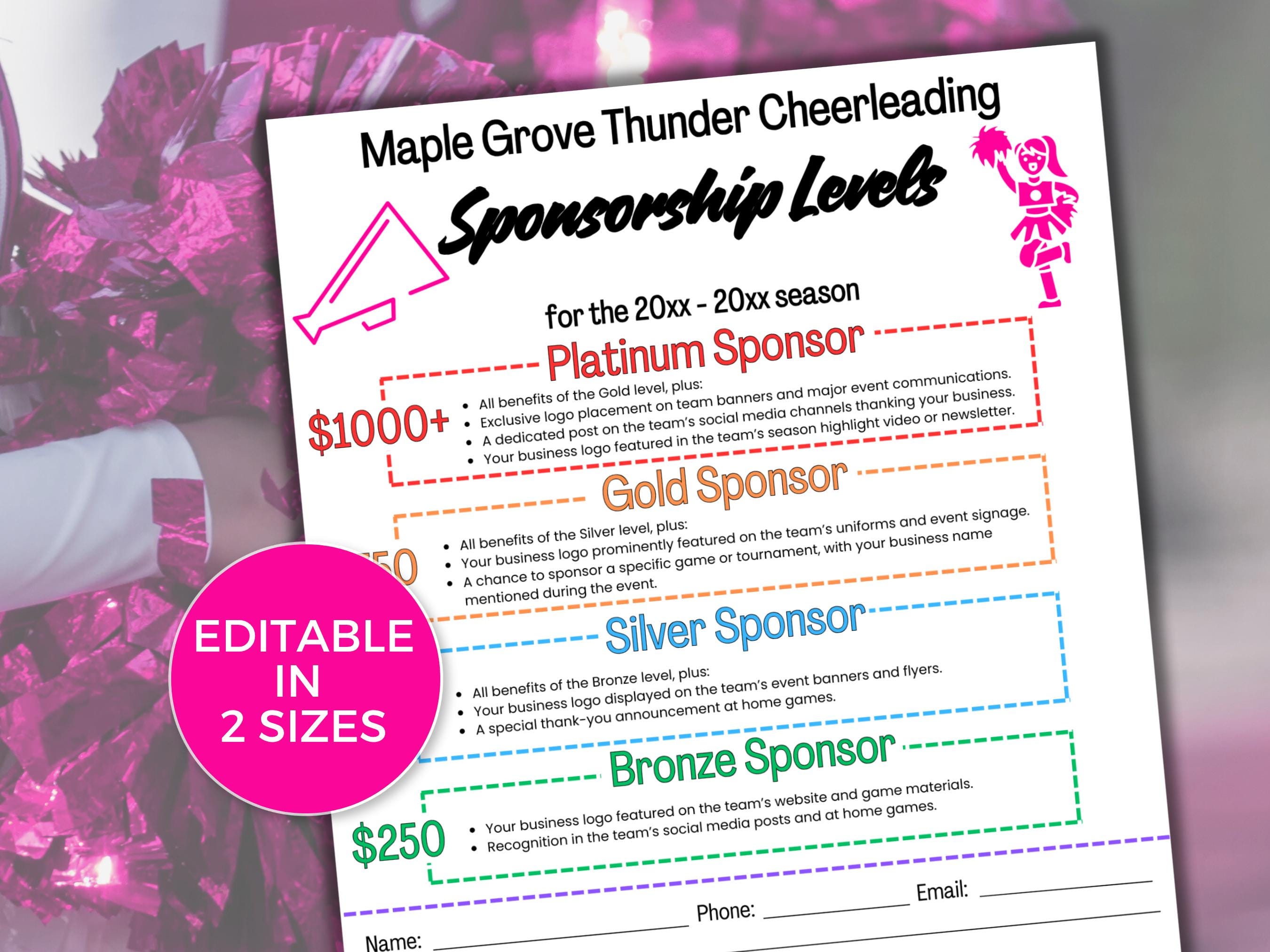 EDITABLE Cheer Sponsorship Levels Flyer Template, Cheerleading ...