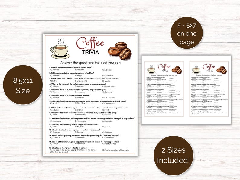 Coffee Trivia Game, Coffee Quiz, Printable Coffee Themed Party Game for ...