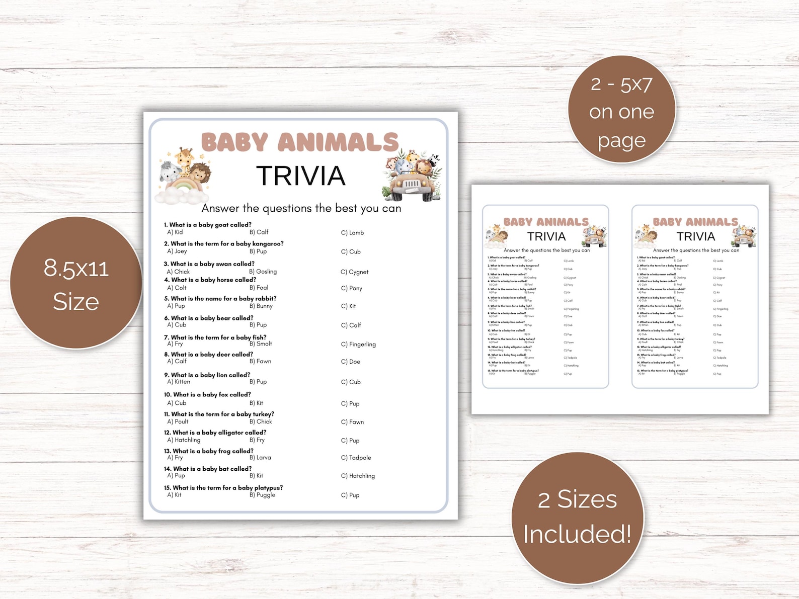 Baby Animal Trivia Game, Baby Animal Quiz, Printable Animal Themed ...