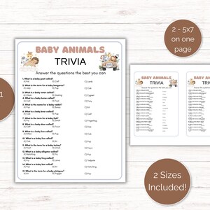 Baby Animal Trivia Game, Baby Animal Quiz, Printable Animal Themed ...