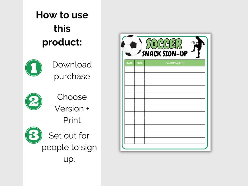 Soccer Snack Sign up Sheet, Printable Soccer Snack Schedule, Soccer ...
