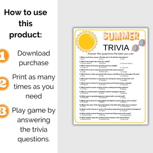 Summer Trivia Game, Summer Quiz, Printable Summer Game, Summer Party ...