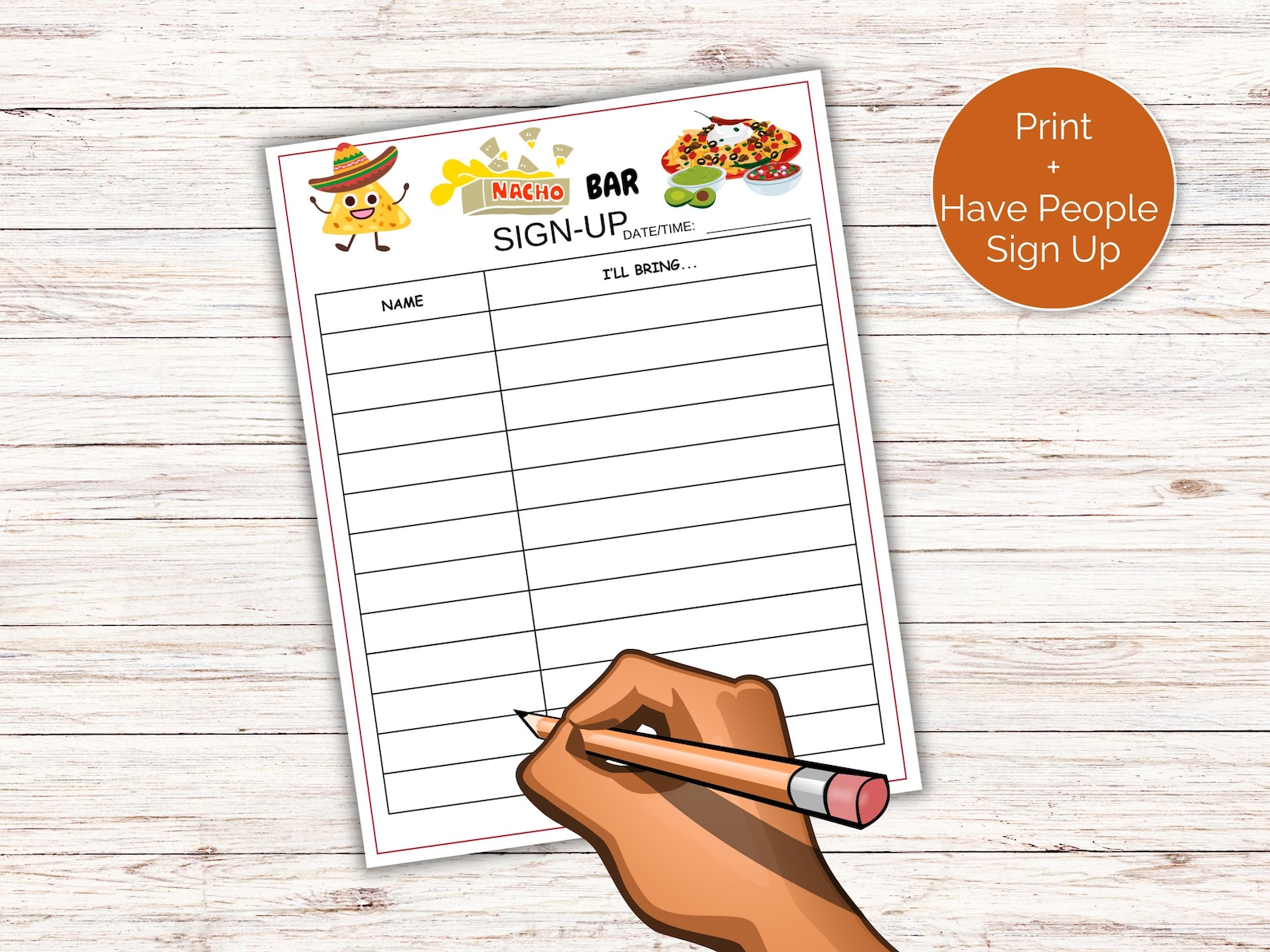 Nacho Bar Sign up Sheet, Printable Nacho Bar Potluck Sign up Form ...