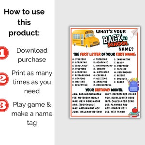 What's Your Back to School Name Game Name Tags, First Day of School ...