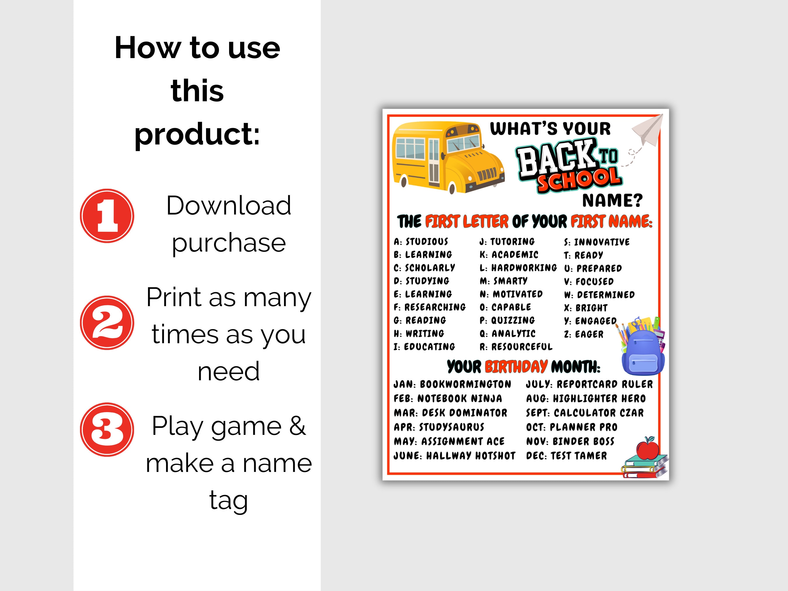 What's Your Back to School Name Game Name Tags, First Day of School ...