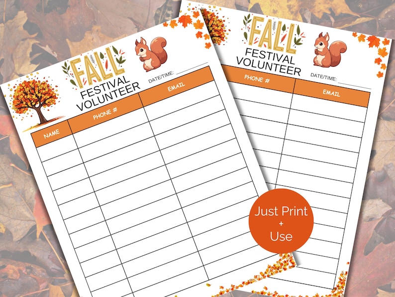 Fall Festival Volunteer Sign up Sheet, Printable Harvest Festival ...
