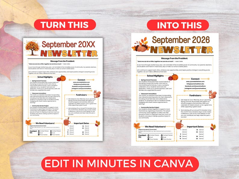 EDITABLE September PTO PTA Newsletter Template, Monthly Class September ...