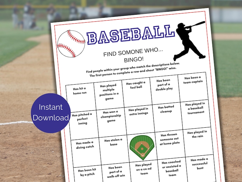 Baseball Find Someone Who Game, Printable Baseball Party Mix and Mingle ...