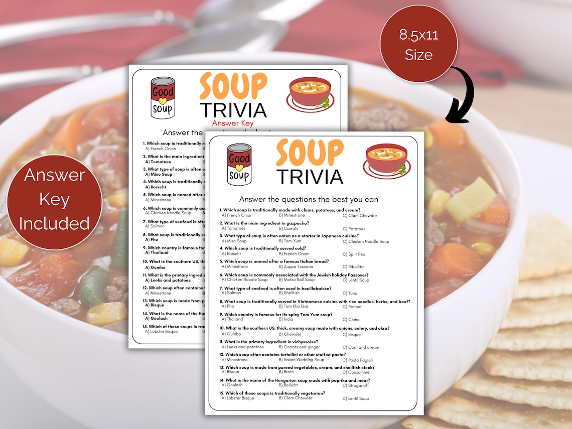 Soup Trivia Game, Soup Quiz, Printable Soup Cook-off Game for Kids and ...