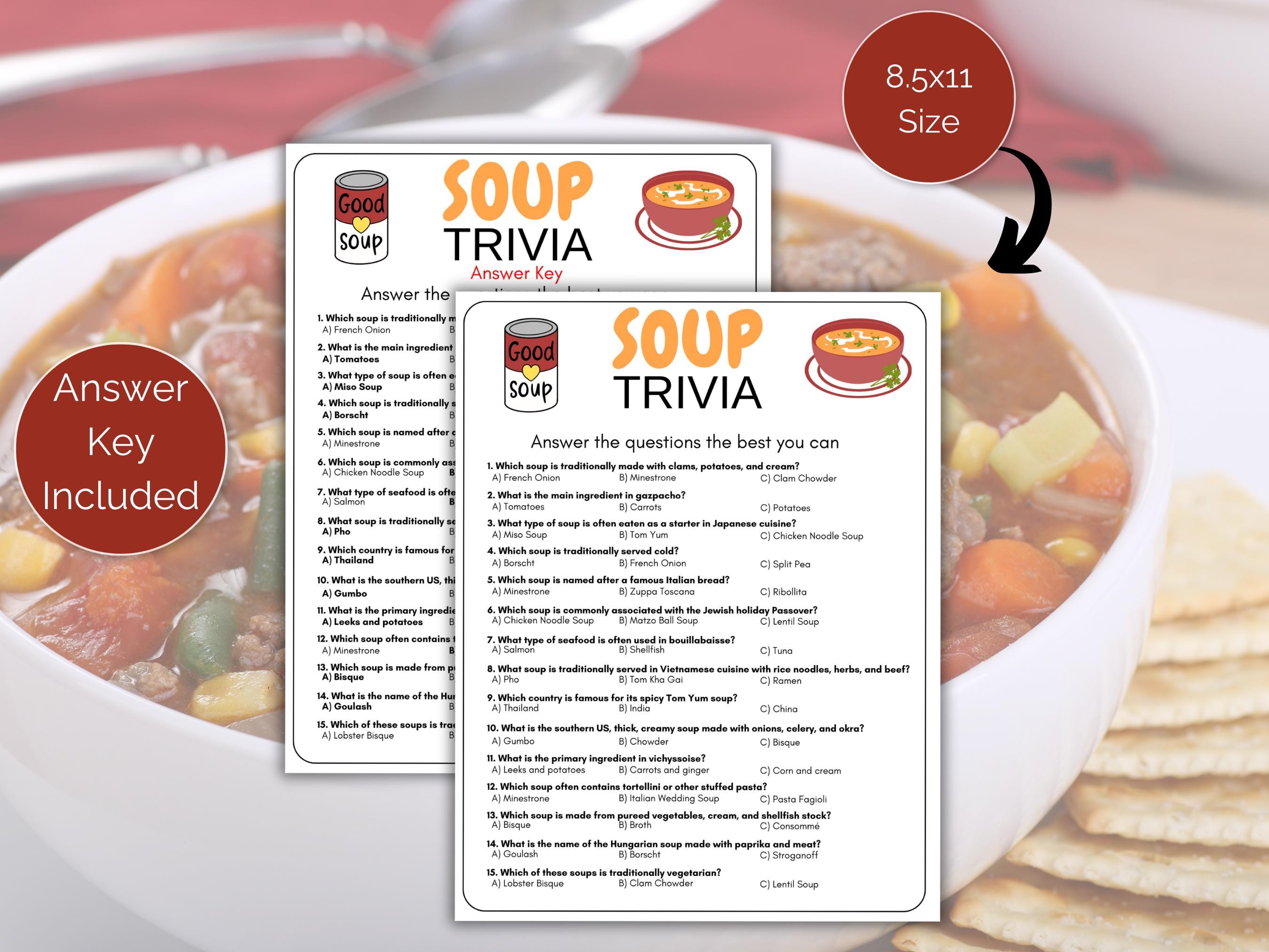 Soup Trivia Game, Soup Quiz, Printable Soup Cook-off Game for Kids and ...