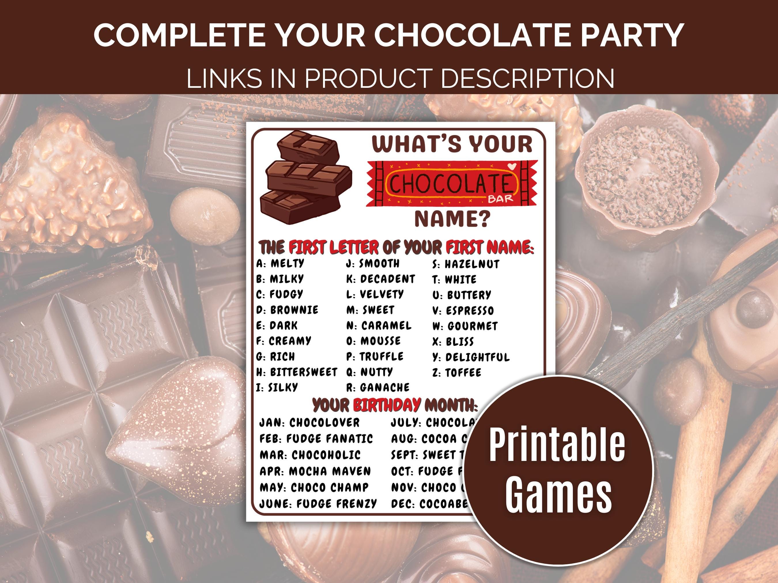 Chocolate Match Game, Printable Chocolate Party Quiz, Chocolate Matchup ...