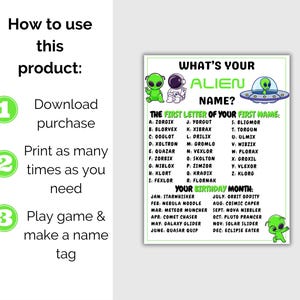 What's Your Alien Name Game + Name Tags, Printable Alien Birthday Party ...