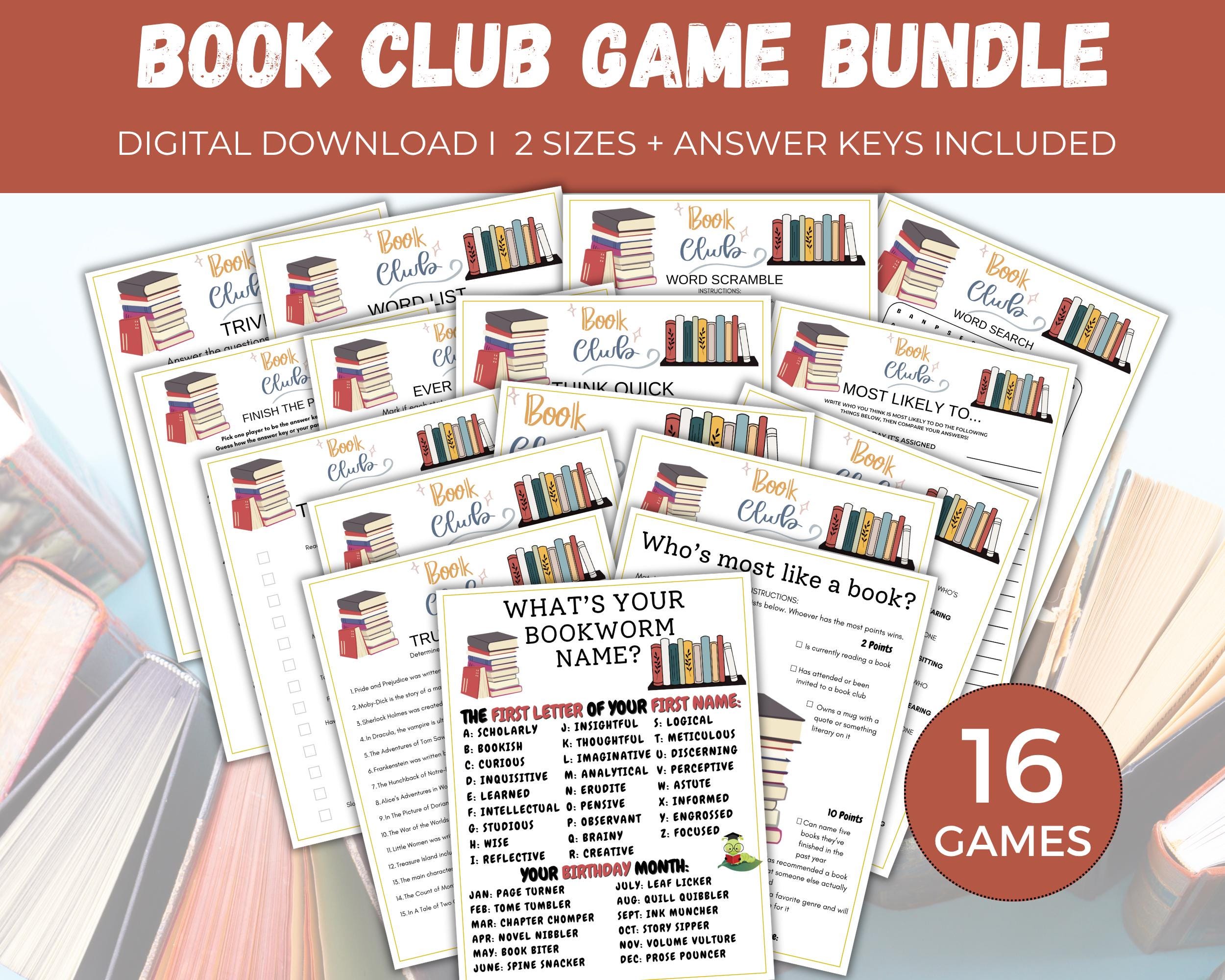 Book Club Game Bundle, 16 Printable Book Club Activities, Book Club ...