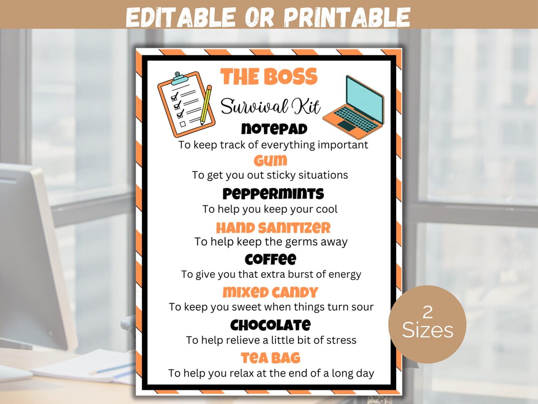 Editable Boss Survival Kit Gift Tags, Boss Appreciation Day Survival ...