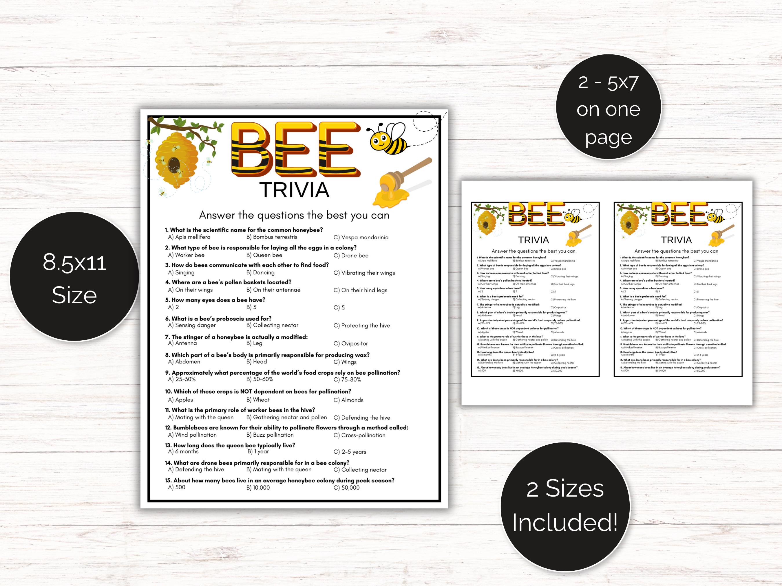 Bee Trivia Game, Bee Quiz, Printable Bee Game, Honey Bee Trivia, What ...