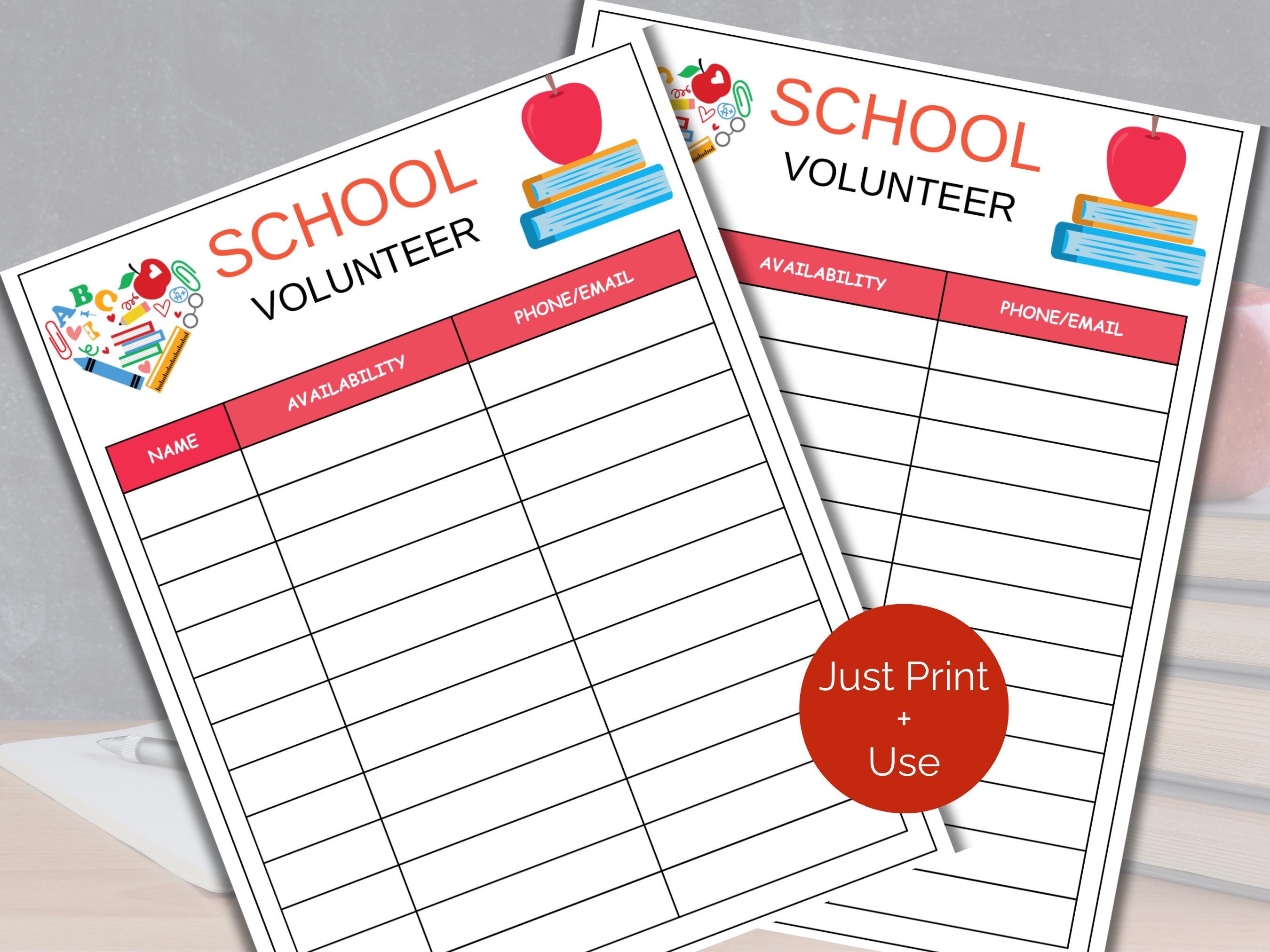School Volunteer Sign up Sheet, Printable Room Parent Sign up Form ...