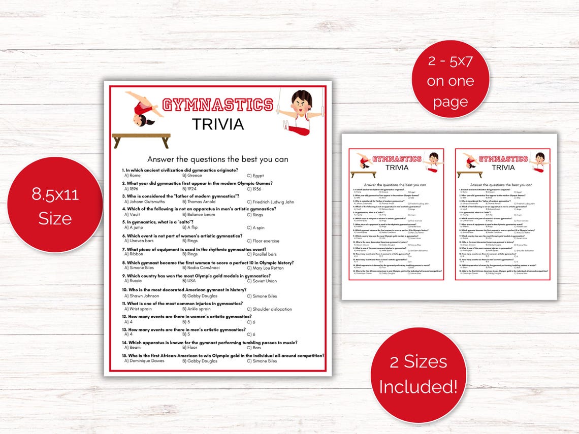 Gymnastics Trivia Game, Gymnastics Quiz, Printable Gymnastics Trivia ...