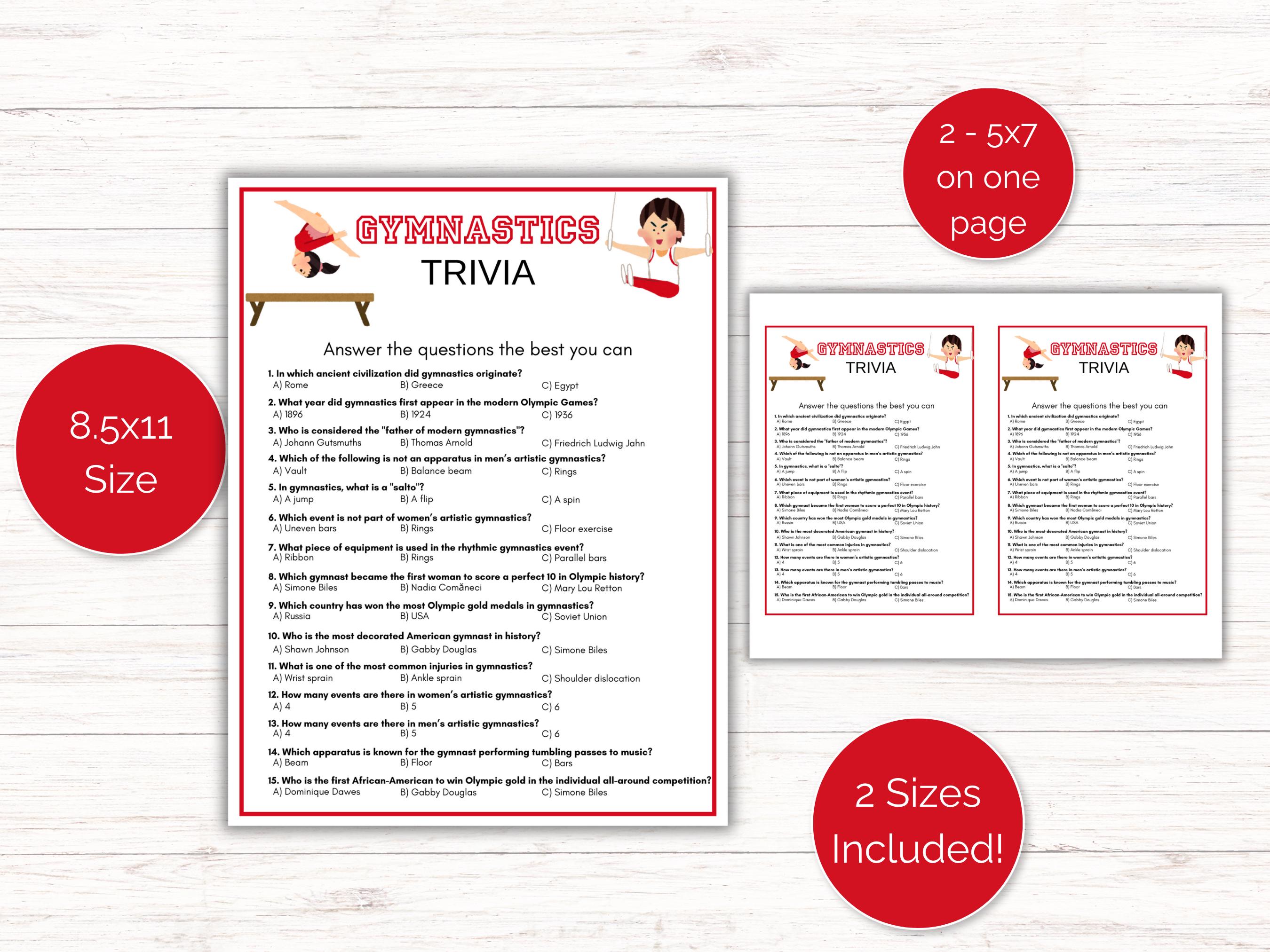 Gymnastics Trivia Game, Gymnastics Quiz, Printable Gymnastics Trivia ...