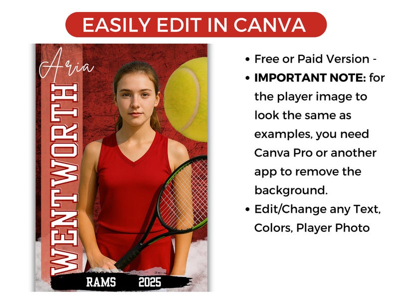 Editable Senior Tennis Banner Template, Custom Tennis Poster, Tennis ...