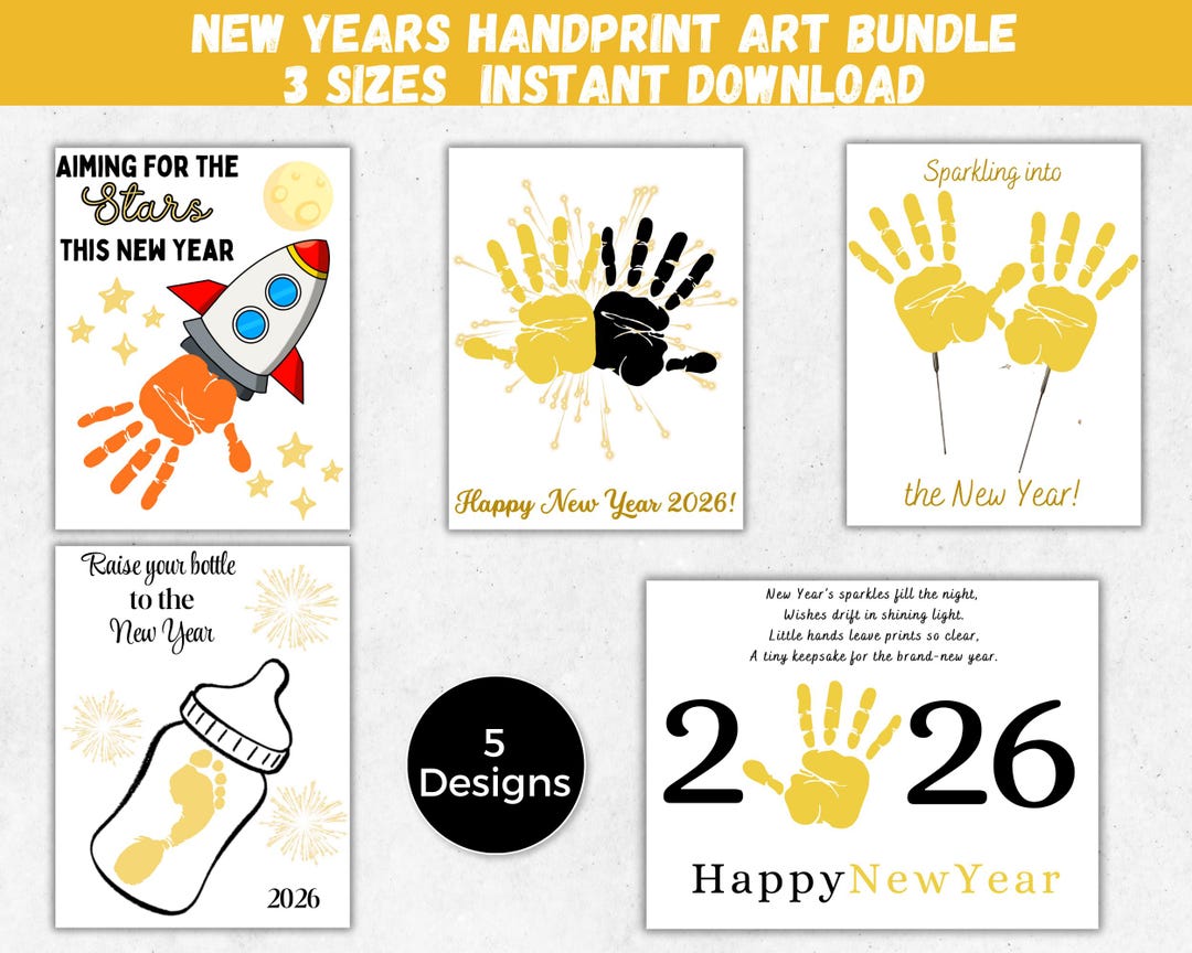 2026 New Years Handprint Art Bundle, New Years Handprint Craft for ...