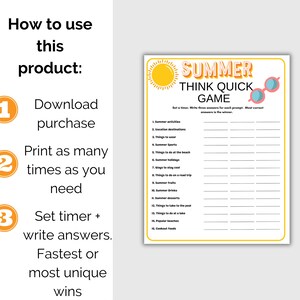 Summer Think Quick, Summer Vacation Game, Summer Activities for Kids ...