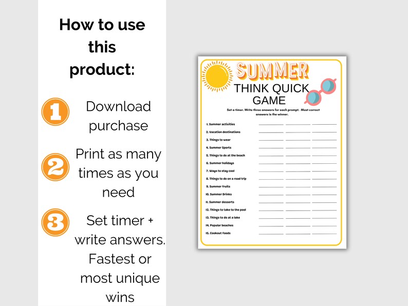 Summer Think Quick, Summer Vacation Game, Summer Activities for Kids ...
