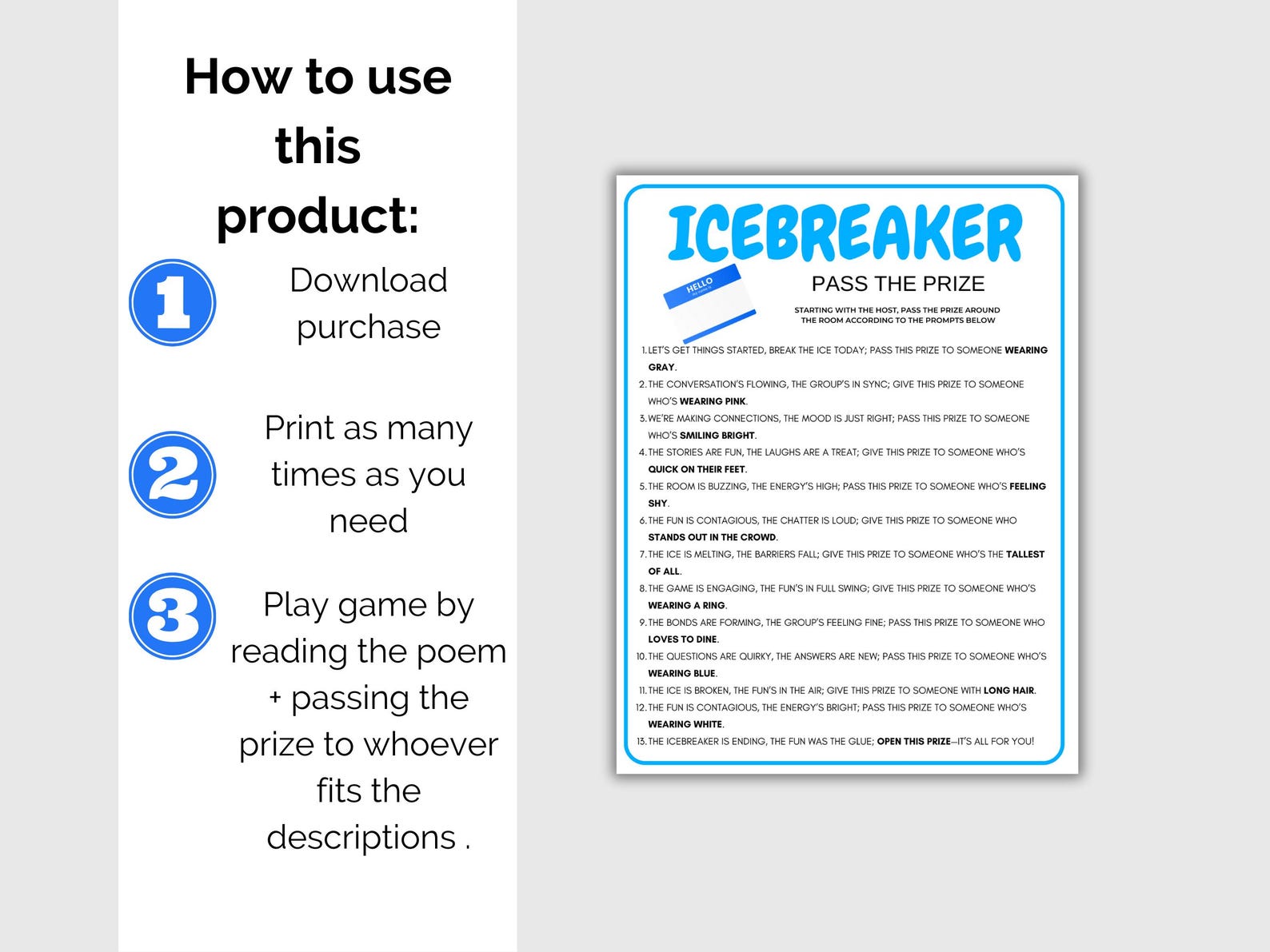 Icebreaker Pass the Prize, Printable Icebreaker Pass the Parcel Game ...