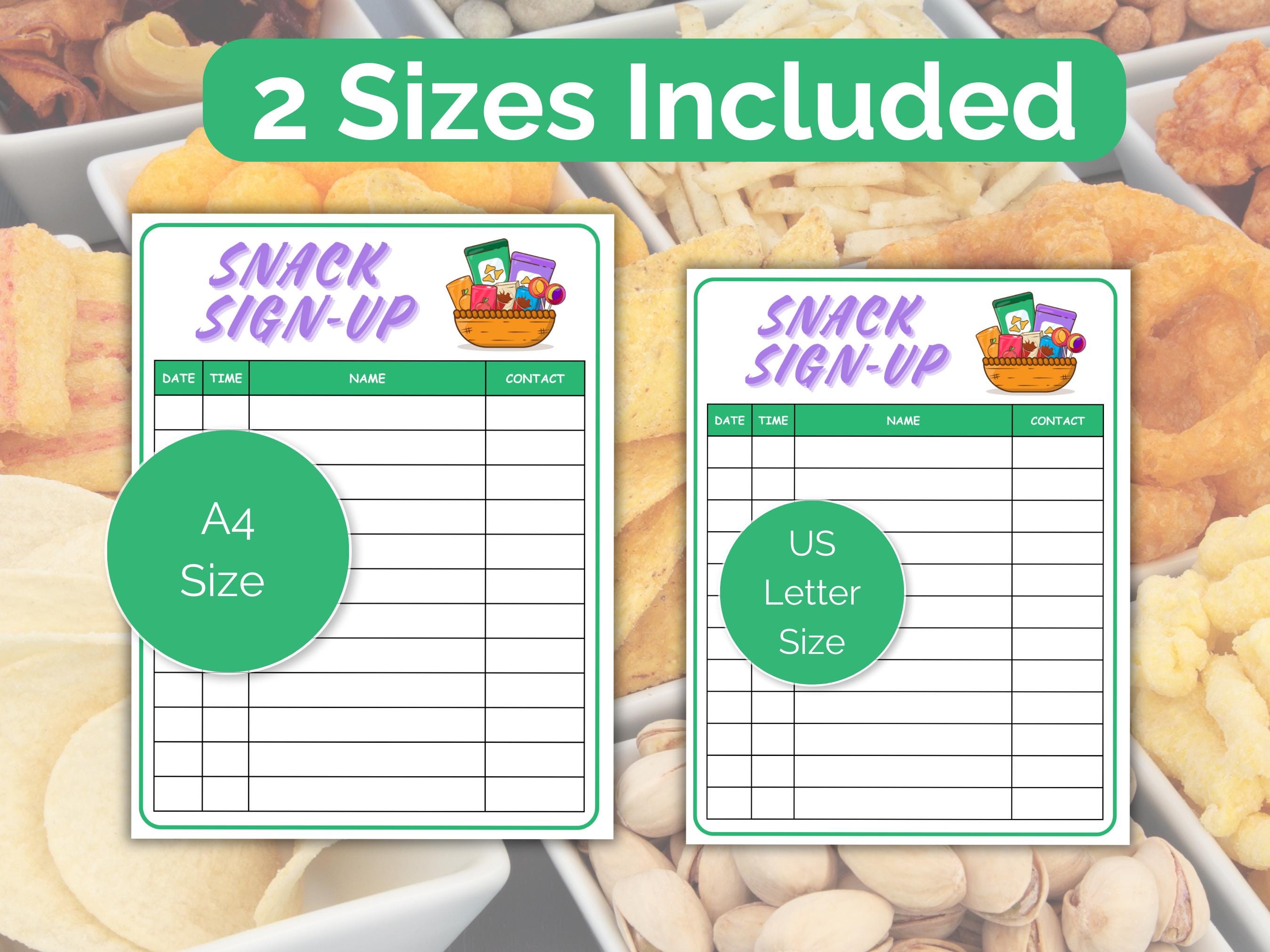 Snack Sign up Sheet, Printable Snack Schedule, Game Day Snack Schedule ...