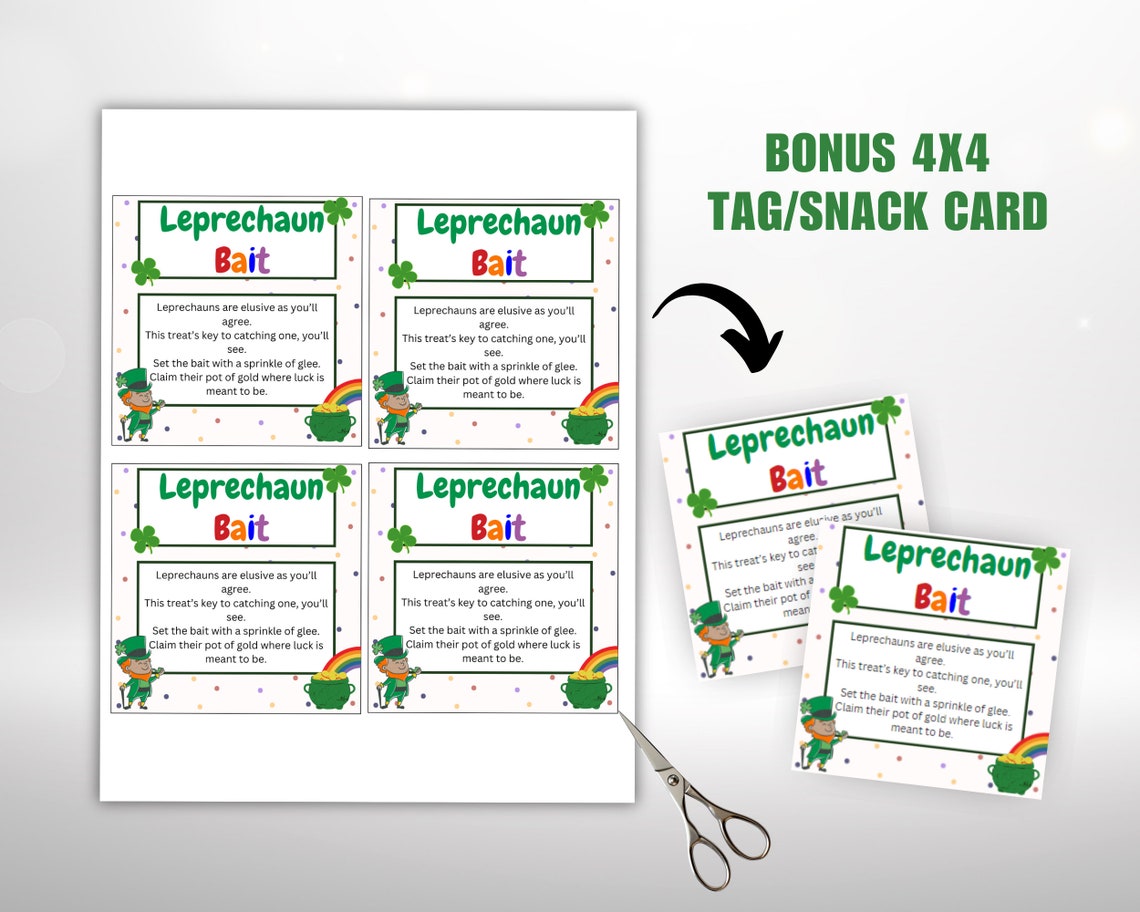 Leprechaun Bait Treat Bag Topper, Printable St. Patricks Day Treat Tag ...