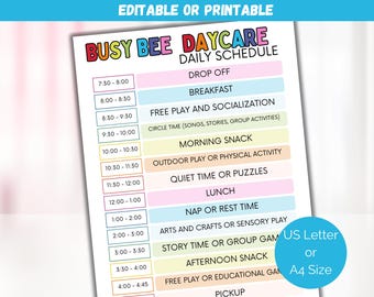 Editable Home Daycare Daily Schedule, Daily Schedule for Preschool ...