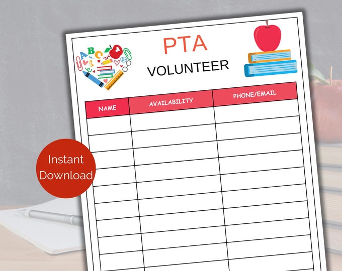EDITABLE Teacher Volunteer Printable, PTO/PTA Sign up Sheet, Editable ...
