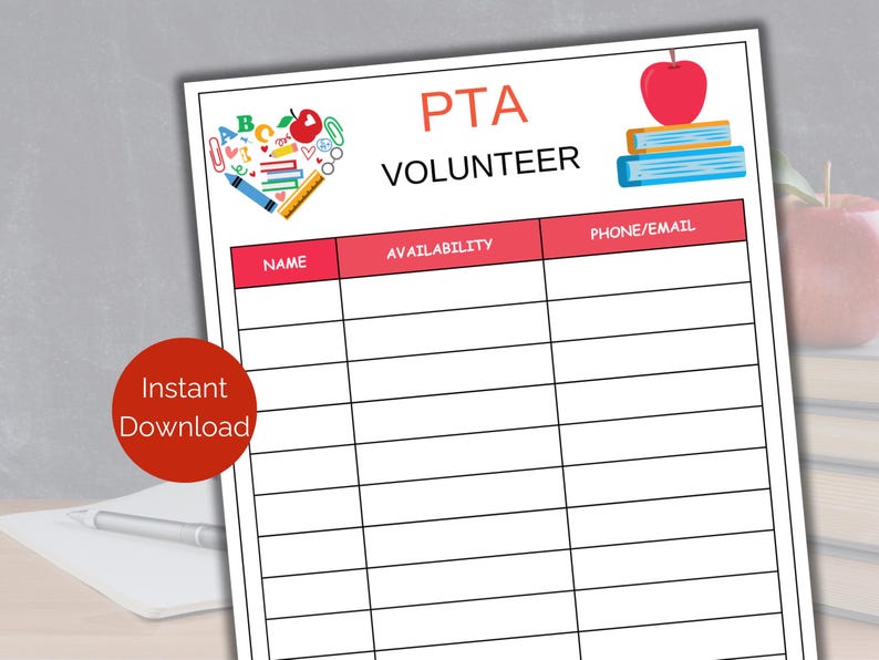 PTA Volunteer Sign up Sheet, Printable PTO Signup Sheet, PTA Sign up ...