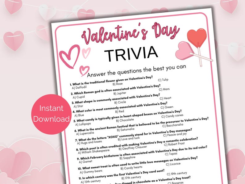 Valentines Day Trivia Game, Valentine Quiz, Valentine's Day Party ...