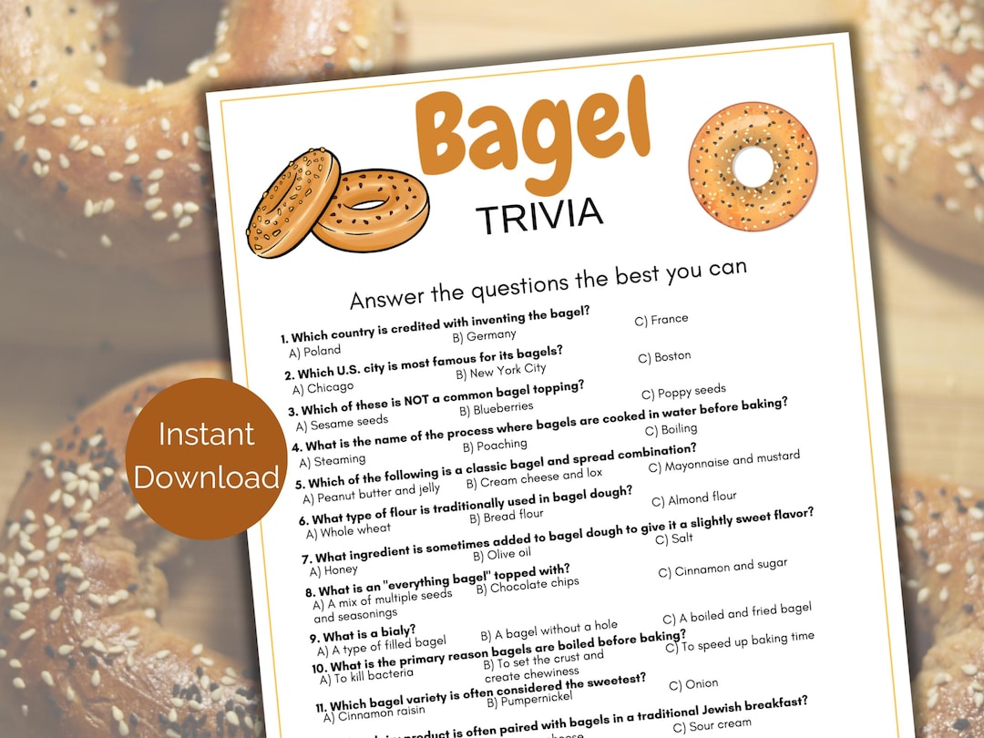 Bagel Trivia Game, Printable Bagel Quiz, National Bagel Day Activity ...