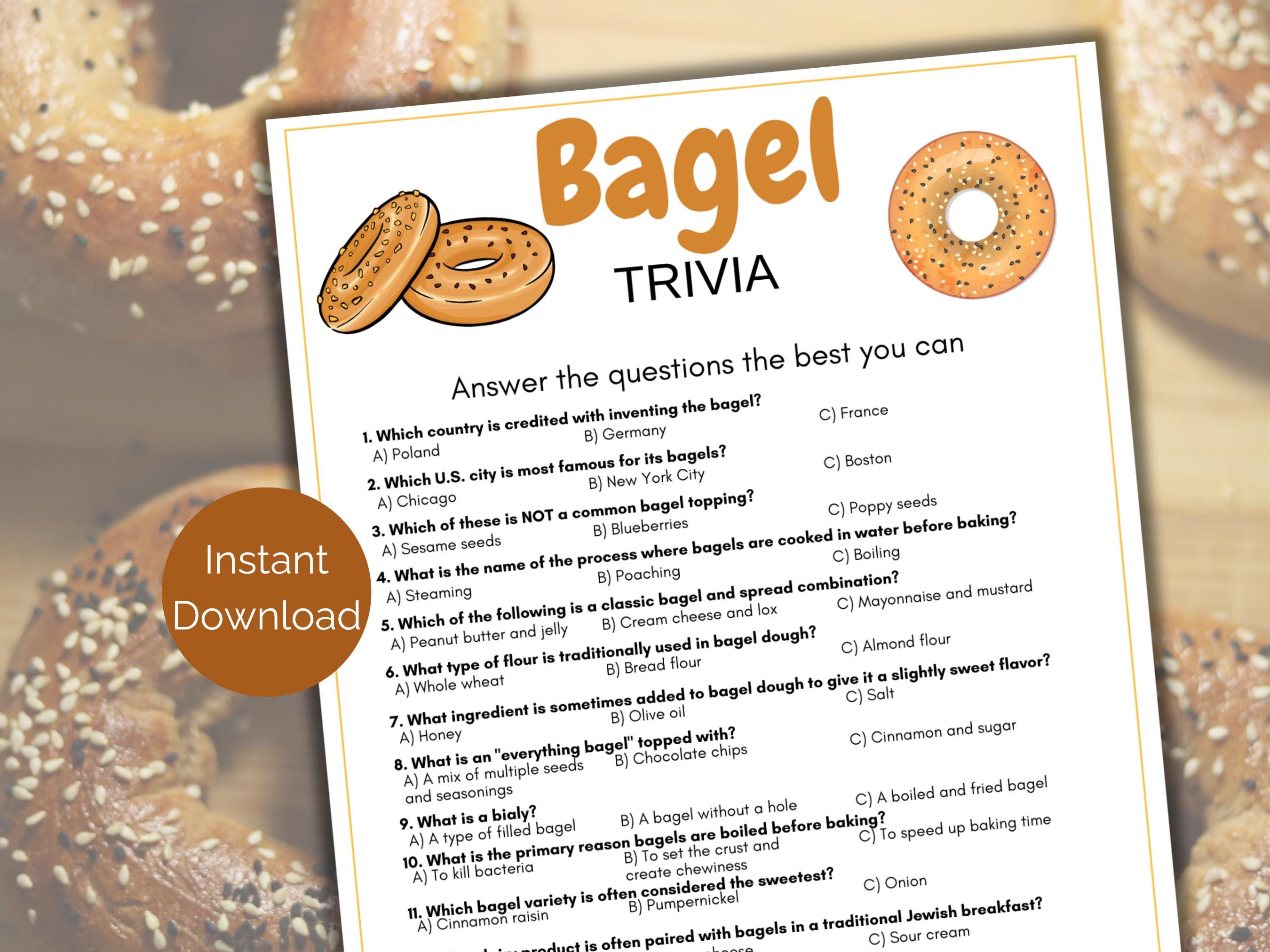 Bagel Trivia Game, Printable Bagel Quiz, National Bagel Day Activity ...