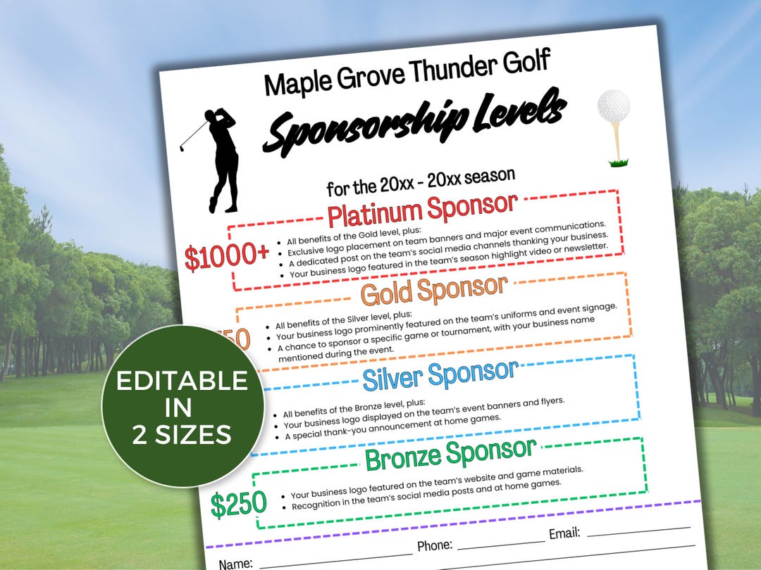 EDITABLE Golf Sponsorship Levels Flyer Template, Golf Sponsorship Form ...