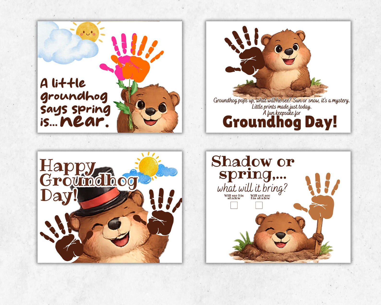 Groundhog Day Handprint Art Bundle, Happy Groundhog Day Handprint Craft ...