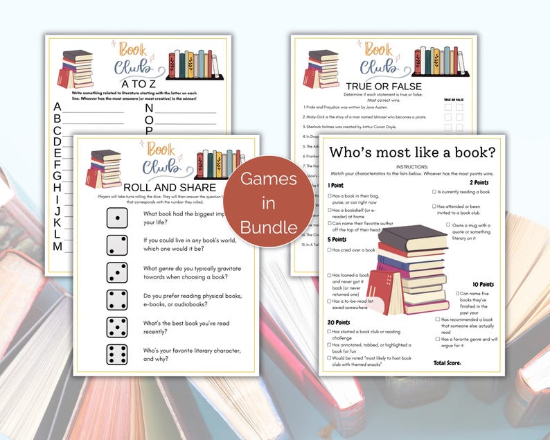Book Club Game Bundle, 16 Printable Book Club Activities, Book Club ...