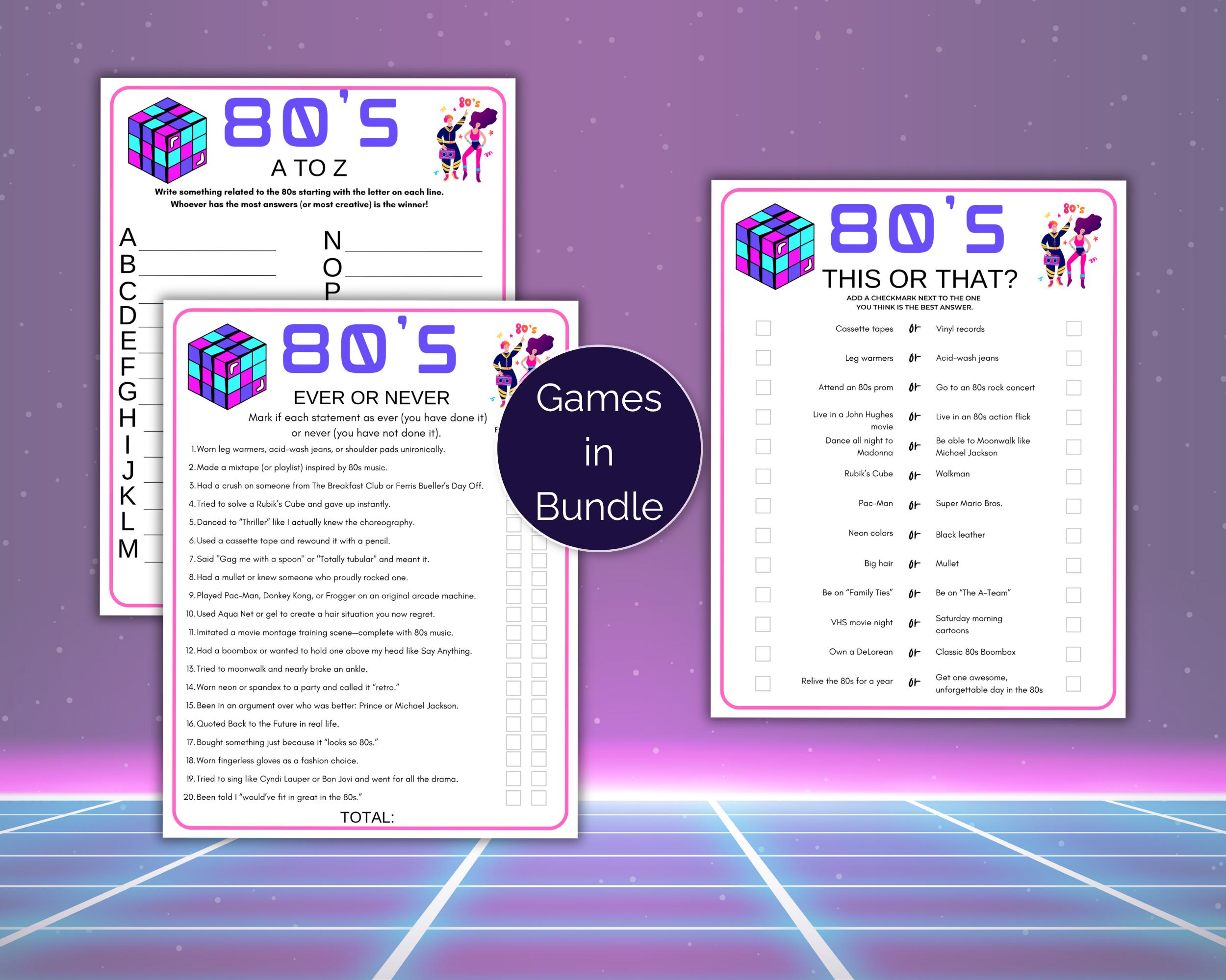 80s Party Game Bundle, 12 Printable 80s Activities, 80s Games for Kids ...