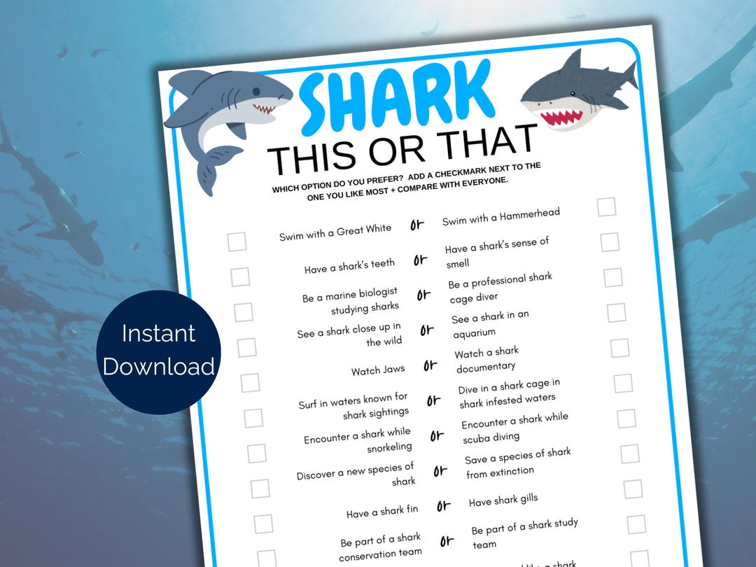 Shark This or That Game, Printable Shark Birthday Party Game, Shark ...