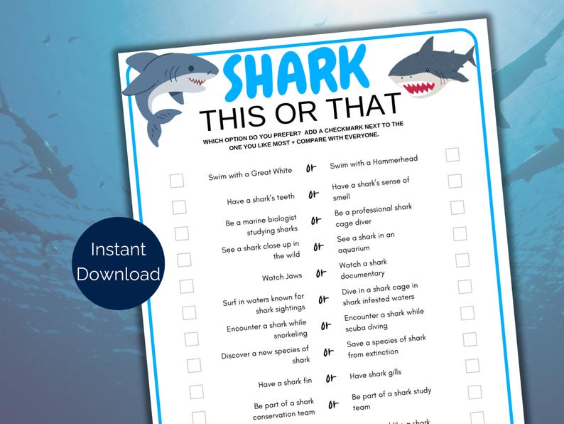 Shark This or That Game, Printable Shark Birthday Party Game, Shark ...