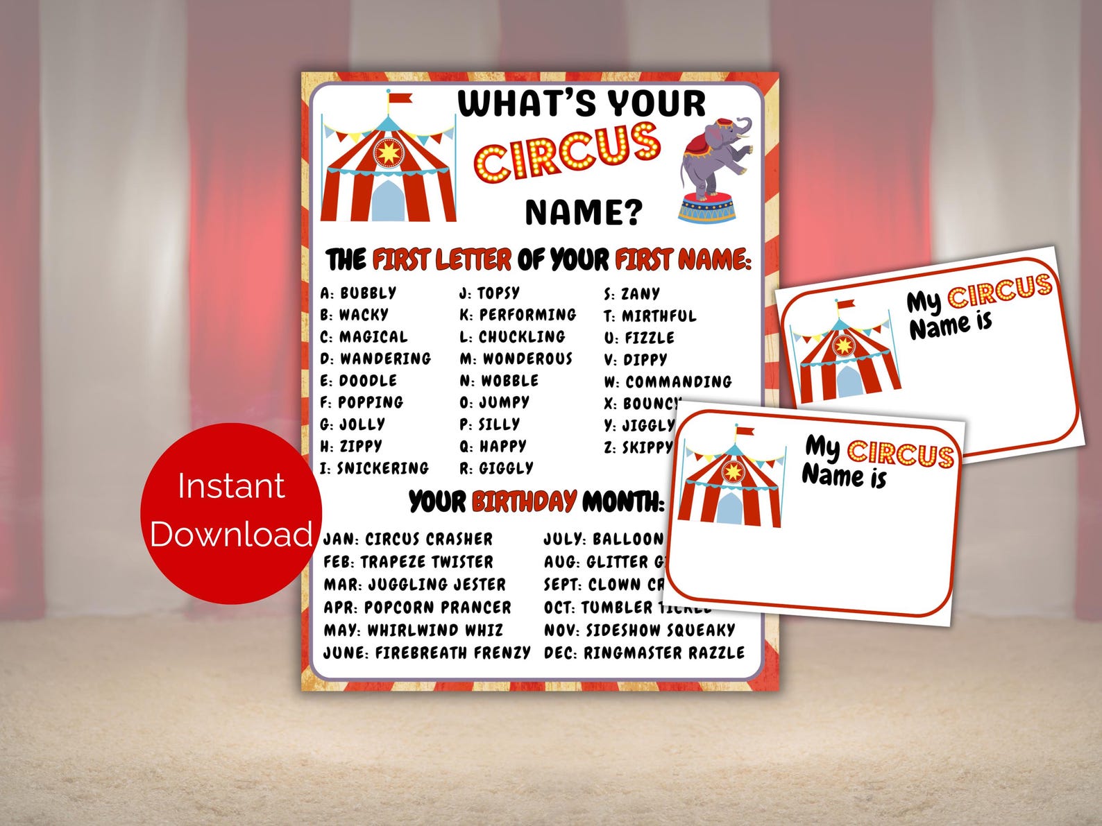 What's Your Circus Name Game + Name Tags, What's Your Carnival Name ...