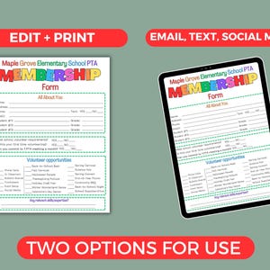 EDITABLE PTA PTO Membership Form Template, Pta Parent Volunteer Sign up ...