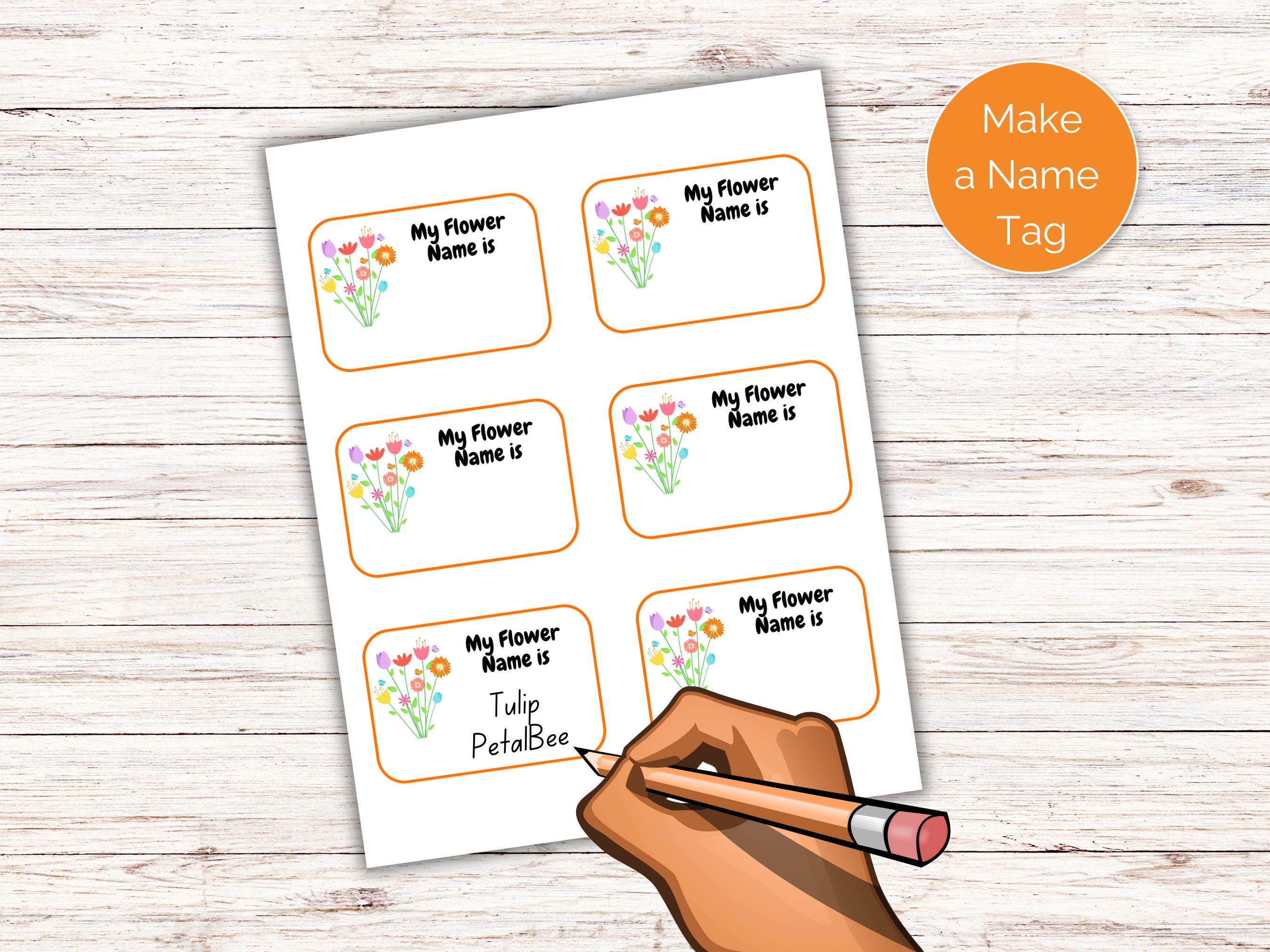 What's Your Flower Name Game + Name Tags, Printable Garden Party Game ...