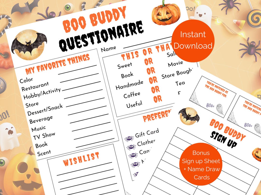 Halloween Boo Buddy Questionnaire, Printable Boo Buddy Gift Exchange ...