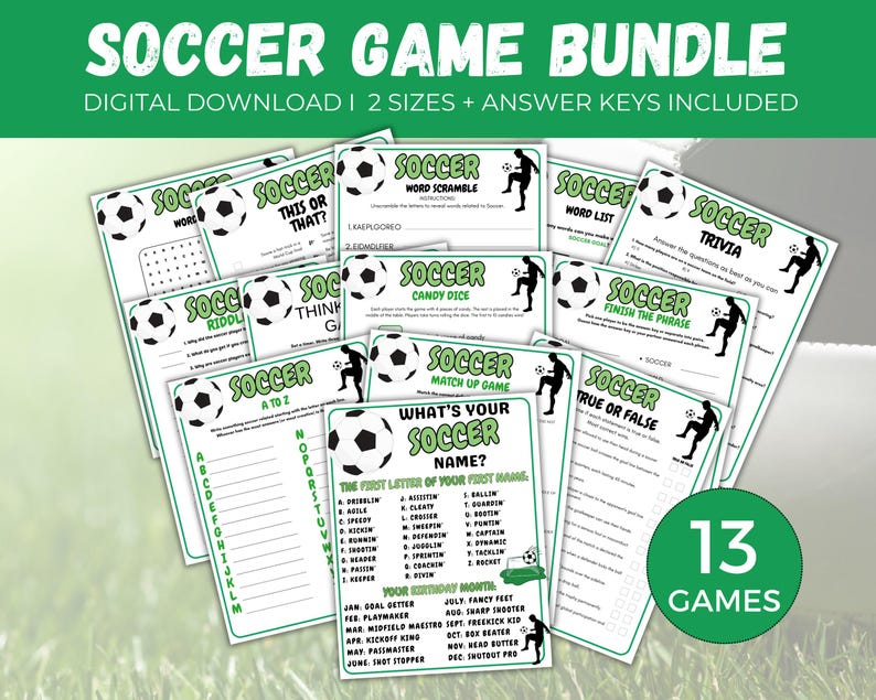 Soccer Games Bundle, 13 Printable Soccer Party Games, Soccer Birthday ...